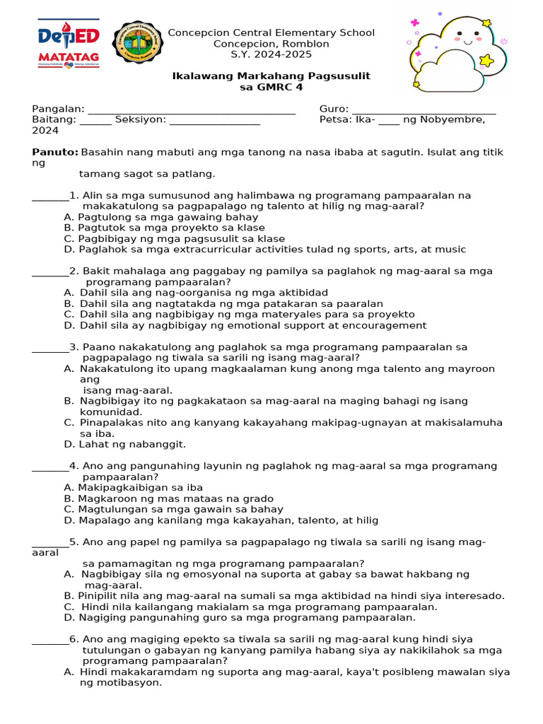 2nd Periodical Test in GMRC 4 | PDF