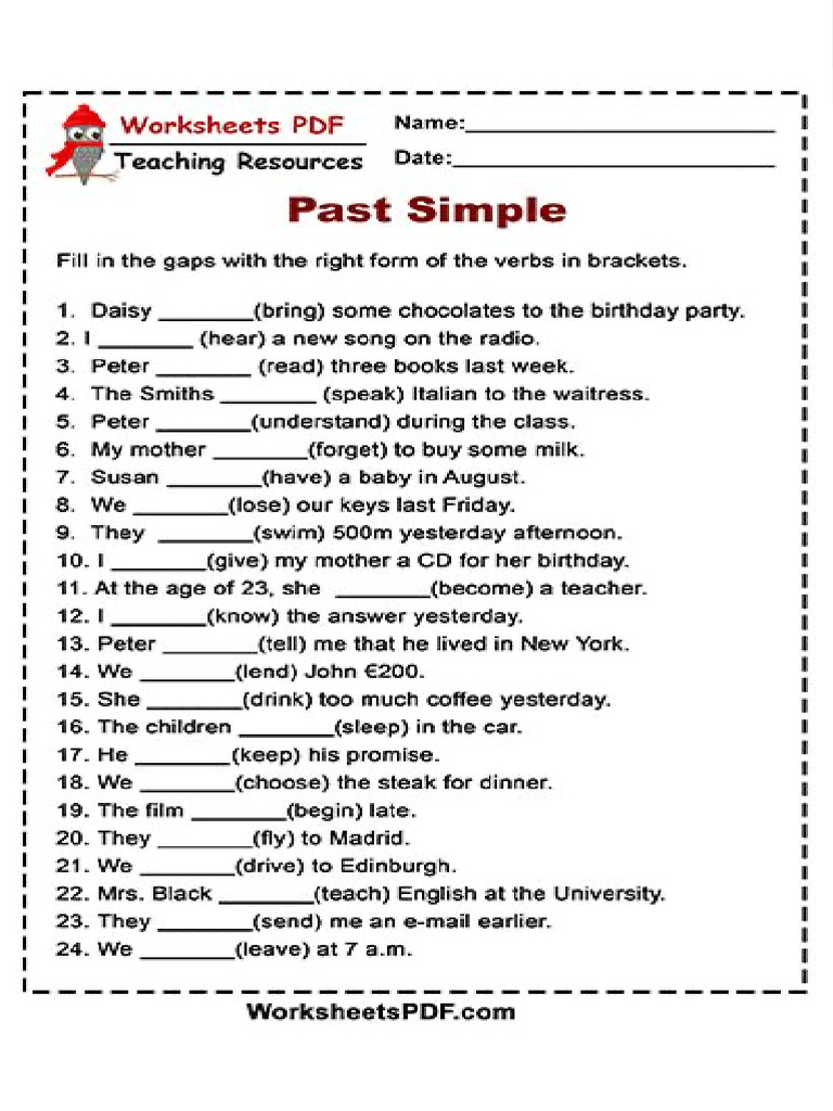 Past Simple - Irregular Verbs - Worksheets PDF | PDF