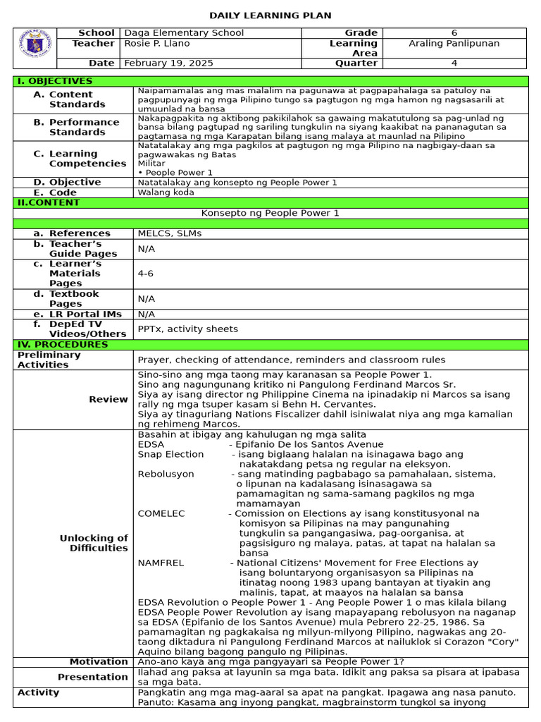 Daily Lesson Plan 02-19-202 | PDF