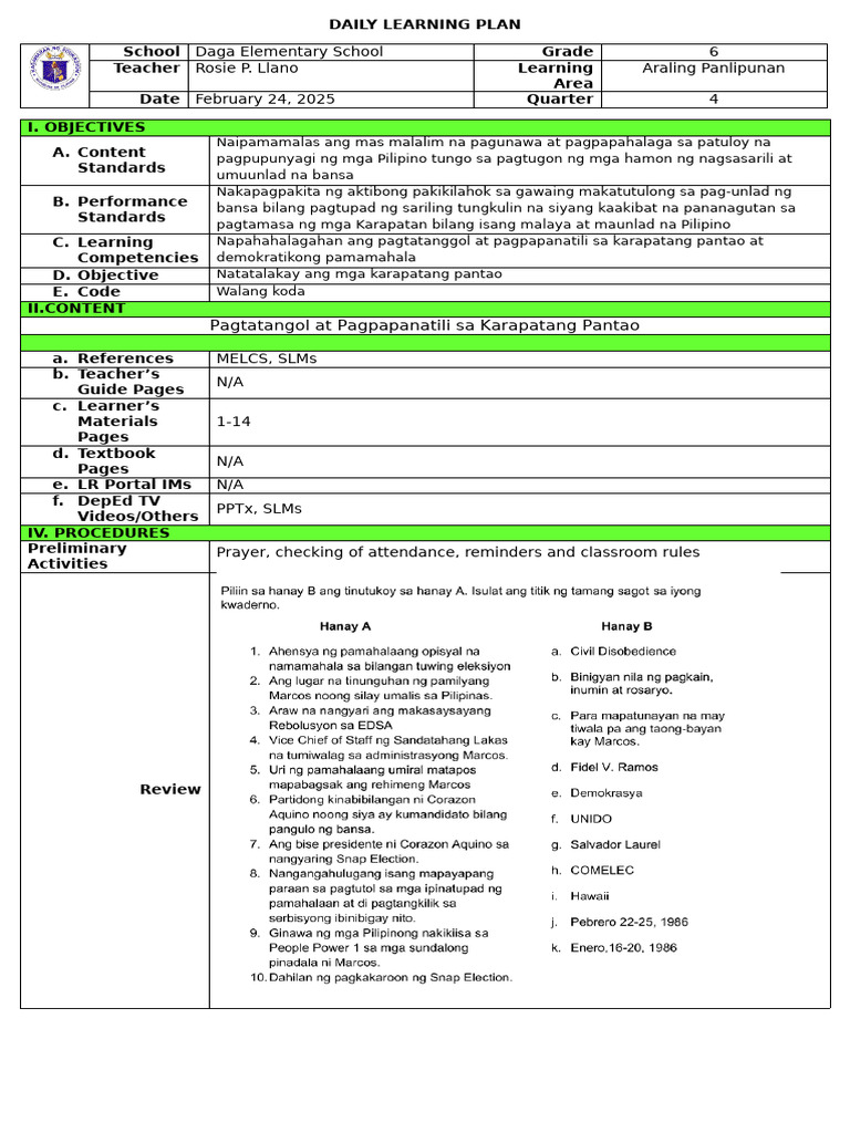 Daily Lesson Plan 02-24-202 | PDF