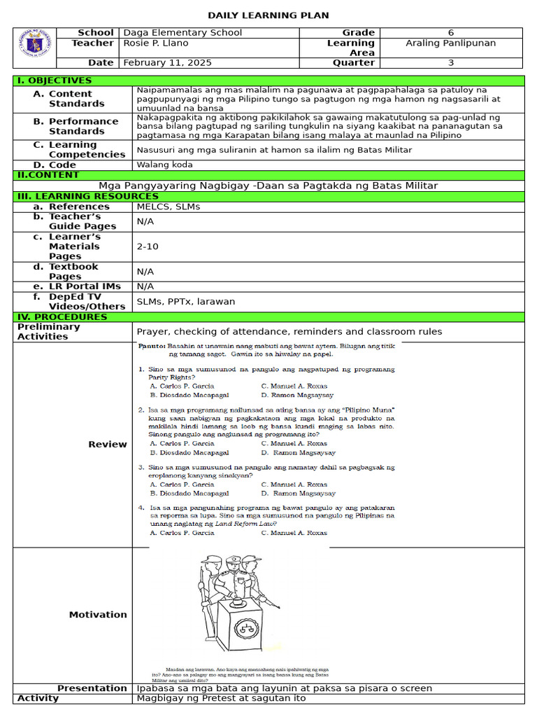 Daily Lesson Plan 02-11-2025 | PDF