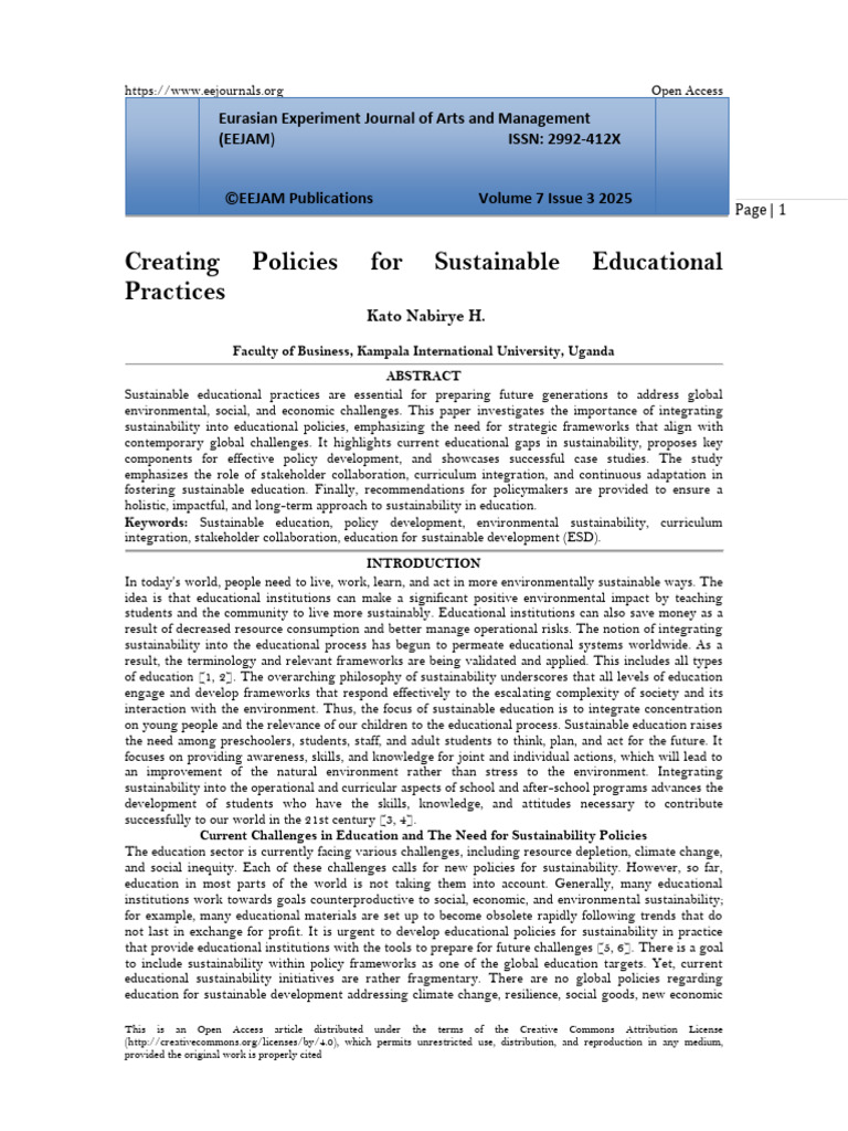 Creating Policies For Sustainable Educational Practices (WWW - Kiu.ac ...