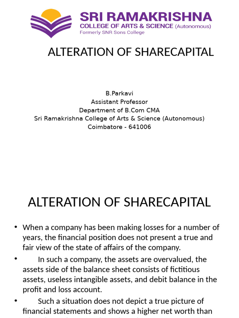 Alteration of Share Capital | PDF | Private Sector | Financial Economics
