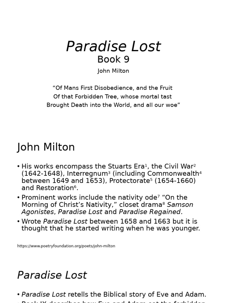 Book 9 of Paradise Lost Summary | PDF