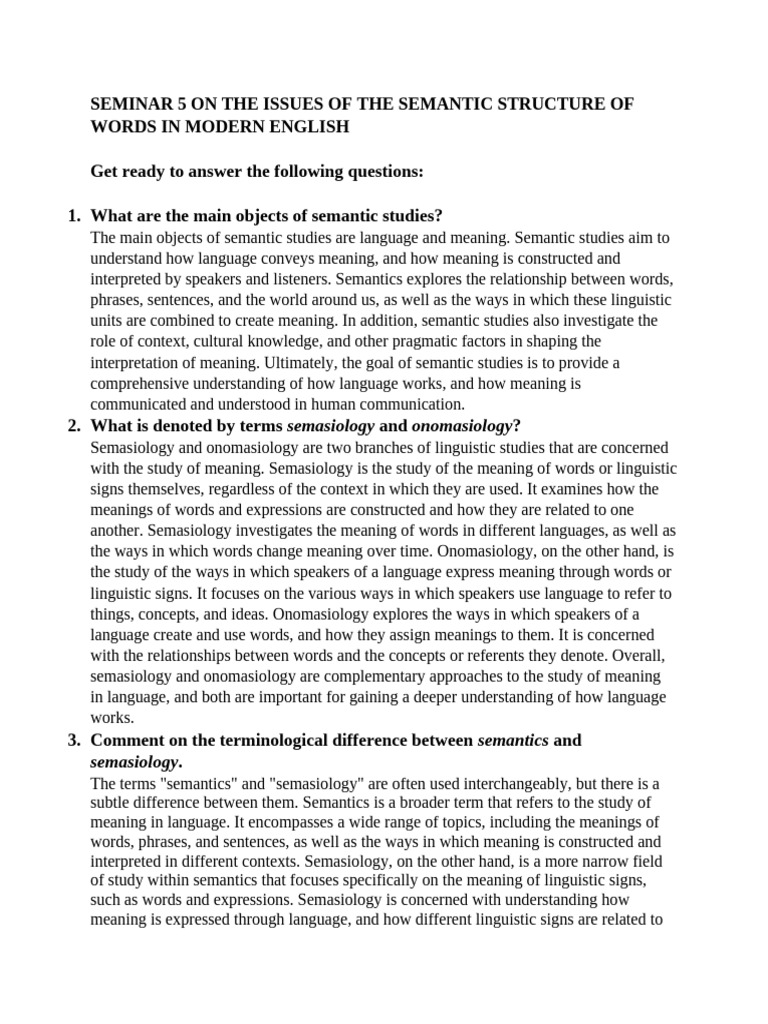 Semantic Structure of Modern English Words | PDF | Semantics | Linguistics