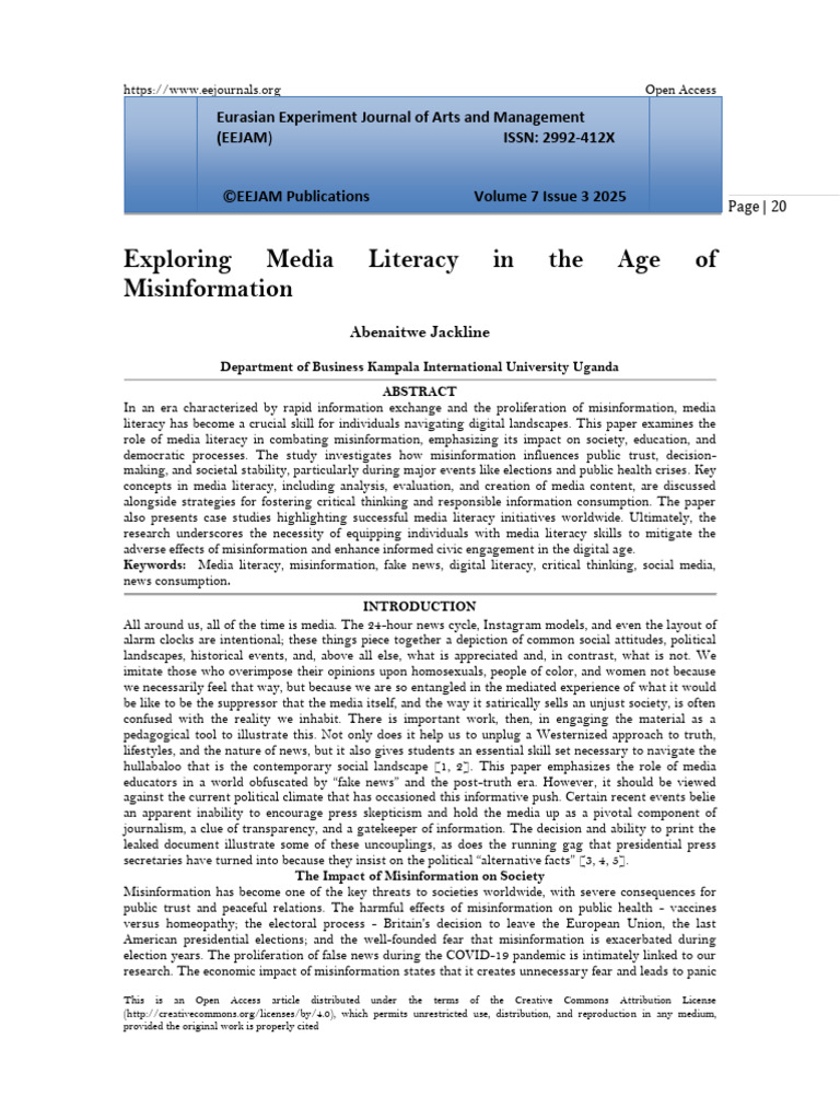 Exploring Media Literacy in The Age of Misinformation (WWW - Kiu.ac - Ug) | PDF | Social Media ...