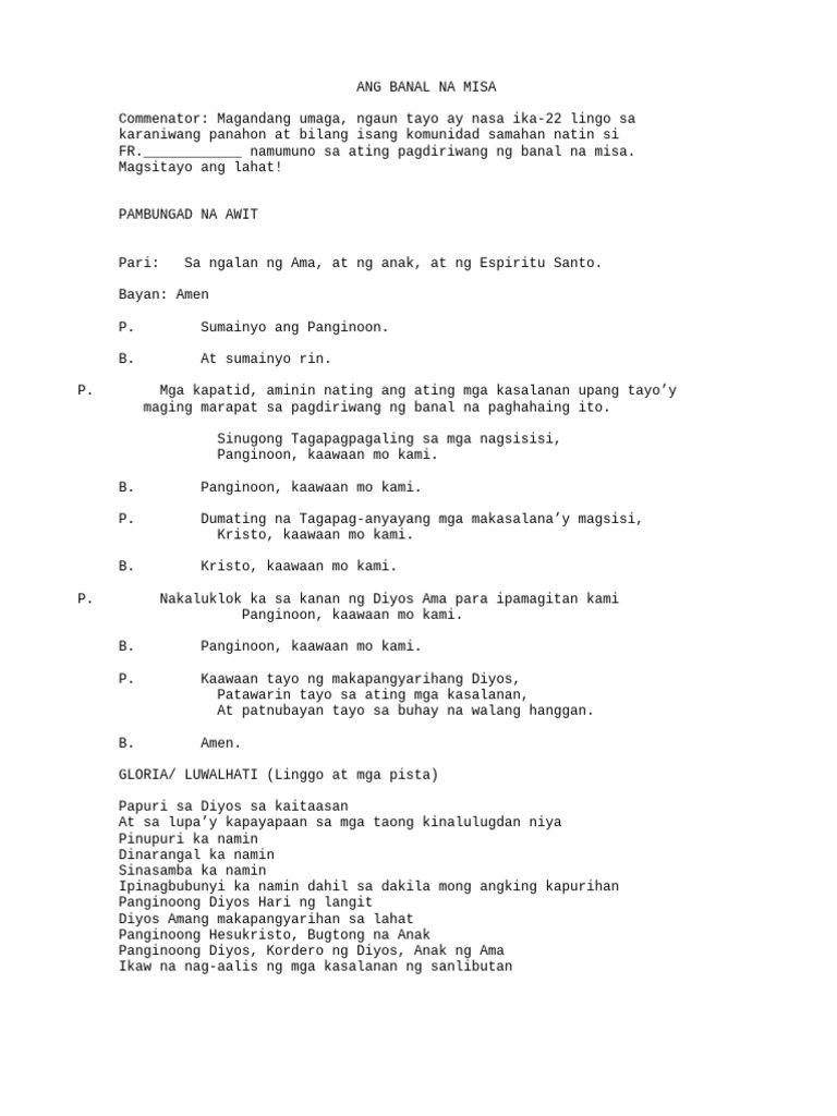 Tagalog Mass Commentator Guide | PDF