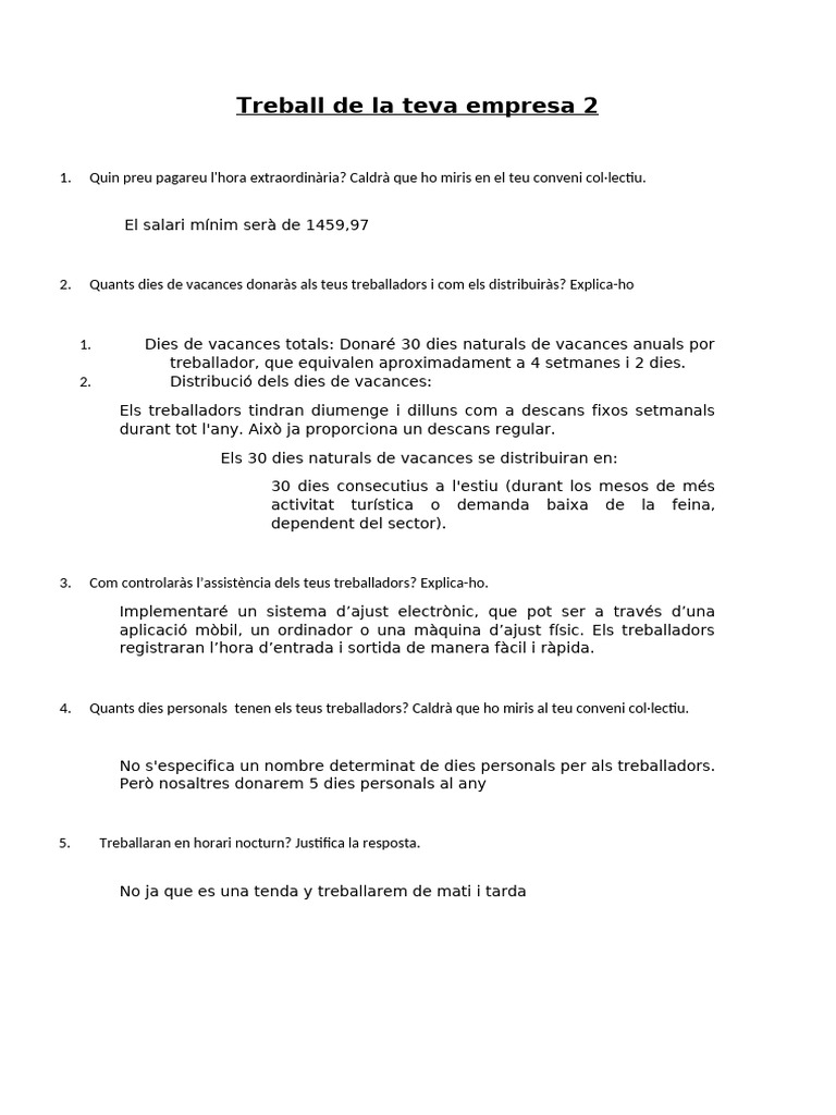 Treball de La Teva Empresa 2 | PDF