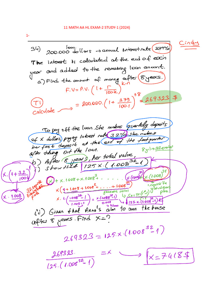 11 Math Aa HL Exam-2 Study-1 (2024) Worked Solutions 3 | PDF