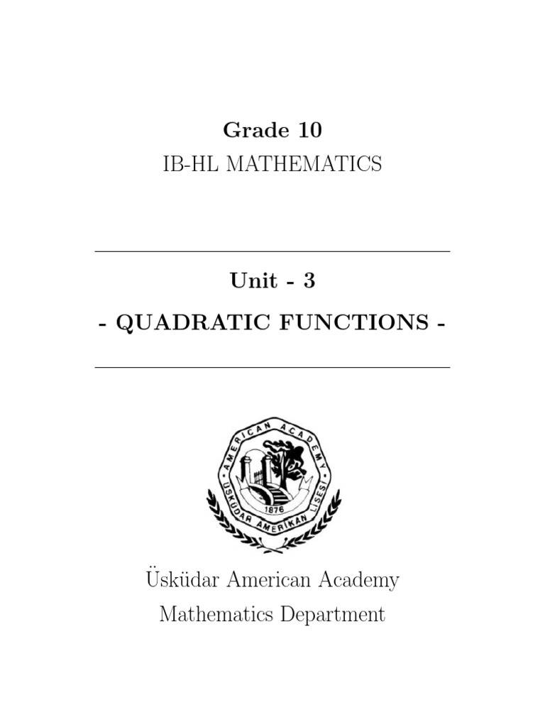 Unit 3 Quadratic Functions | PDF | Quadratic Equation | Mathematical Analysis