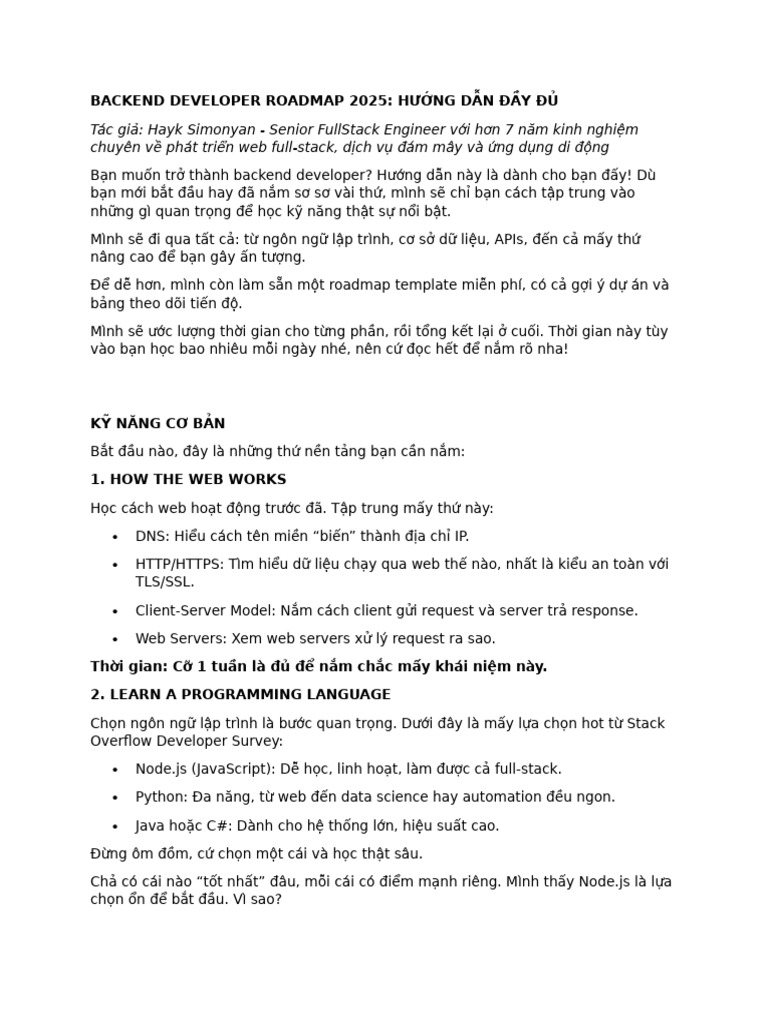 BACKEND DEVELOPER ROADMAP 2025 | PDF