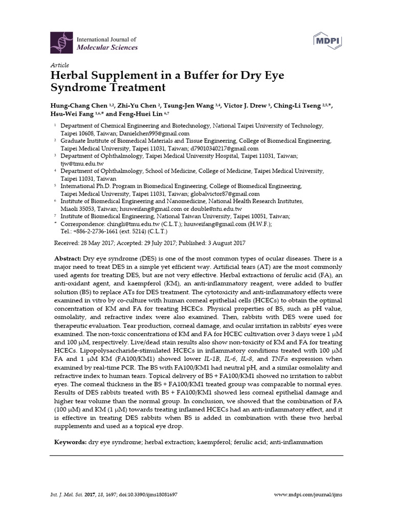 Herbal Supplement in A Buffer For Dry Eye Syndrome | PDF | Cornea ...