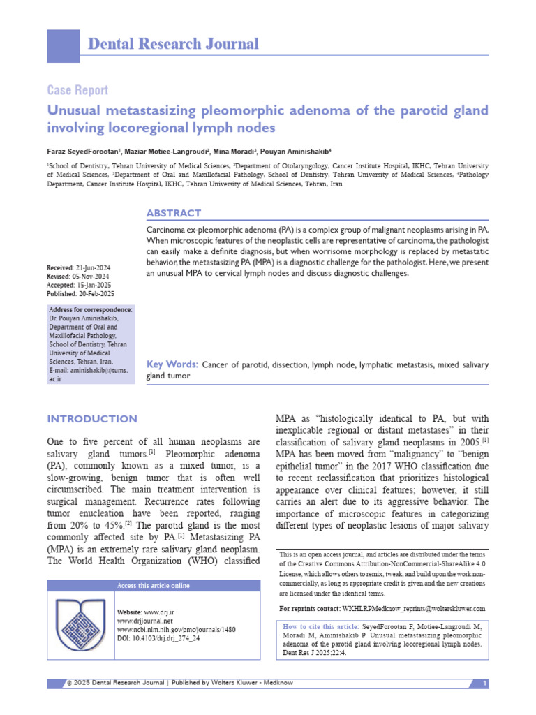 Metastasizing Pleomorphic Adenoma Case Study | PDF | Metastasis | Adenoma