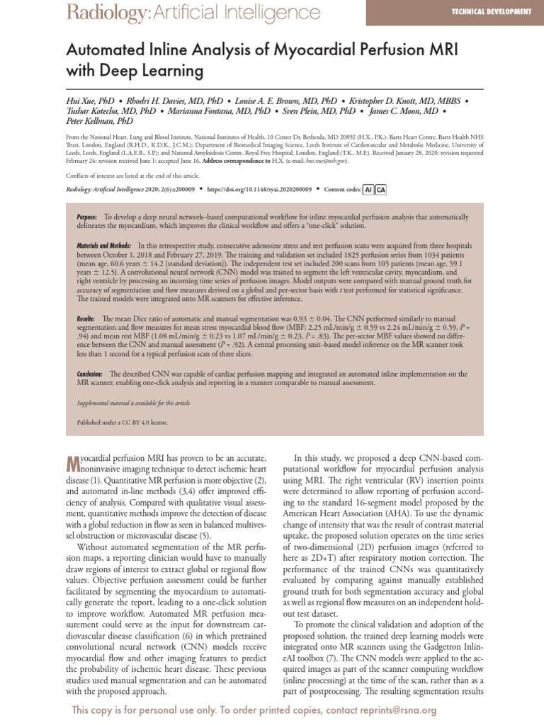 Xue Et Al 2020 Automated Inline Analysis of Myocardial Perfusion Mri With Deep Learning | PDF ...