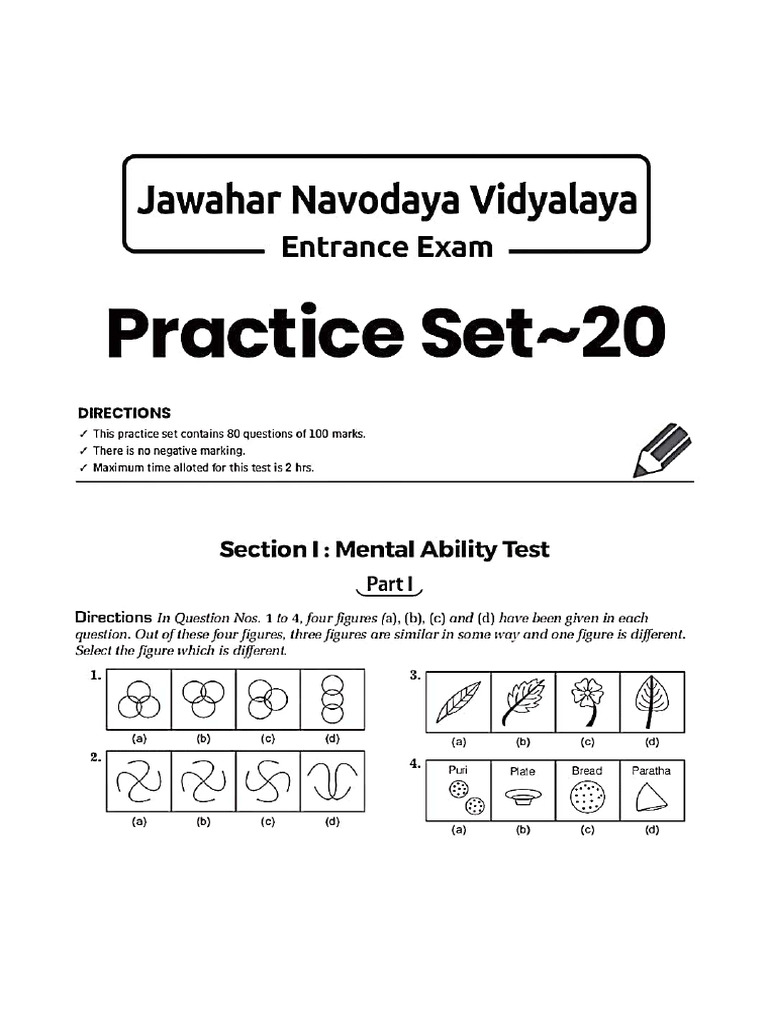 JNV Entrance Exam Practice Paper-20 | PDF