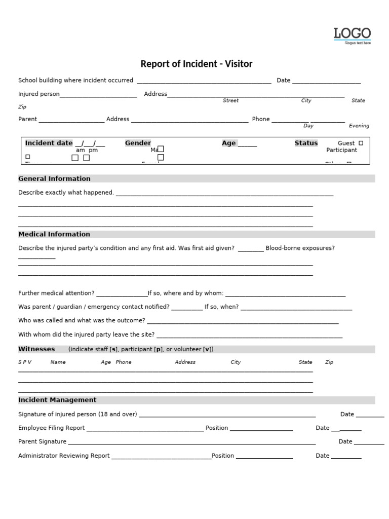 Visitor Incident Report Form | PDF | Thorax