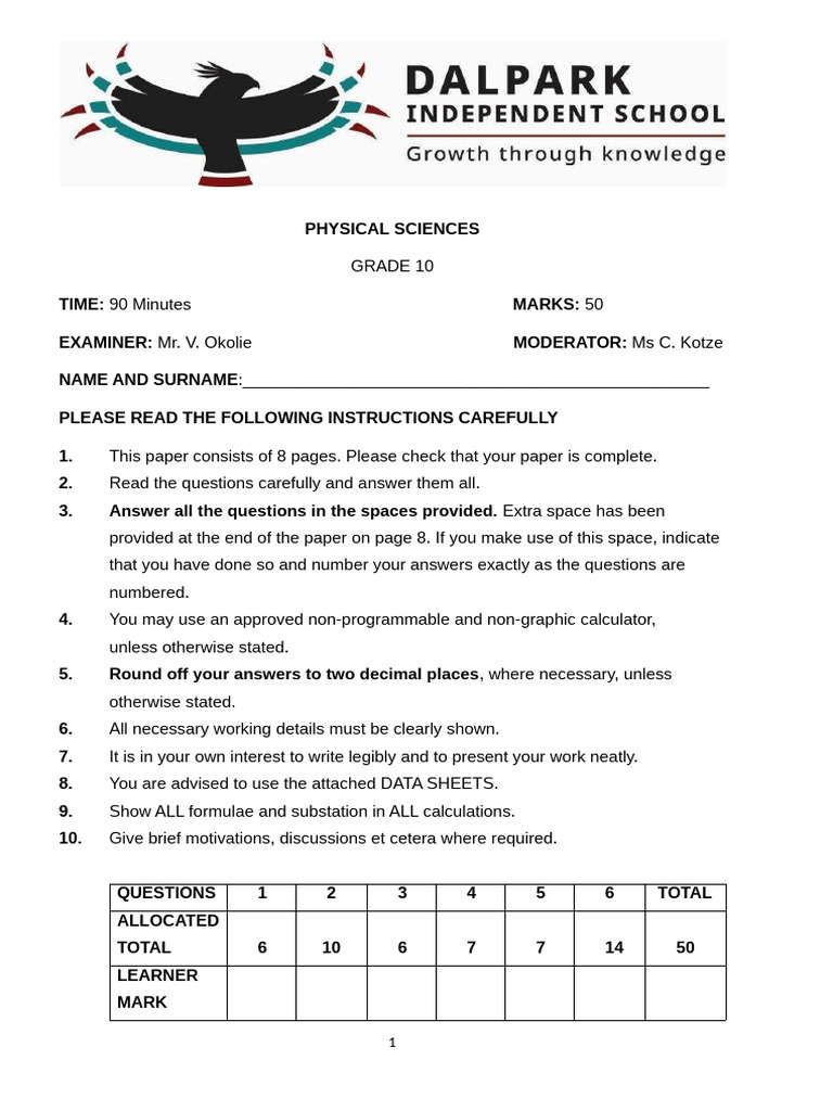 2025PHYSICAL SCIENCE GRADE 10 CYCLE TEST - Copy | PDF | Water | Atoms 2025PHYSICAL SCIENCE GRADE 10 CYCLE TEST - Copy | PDF | Water | Atoms