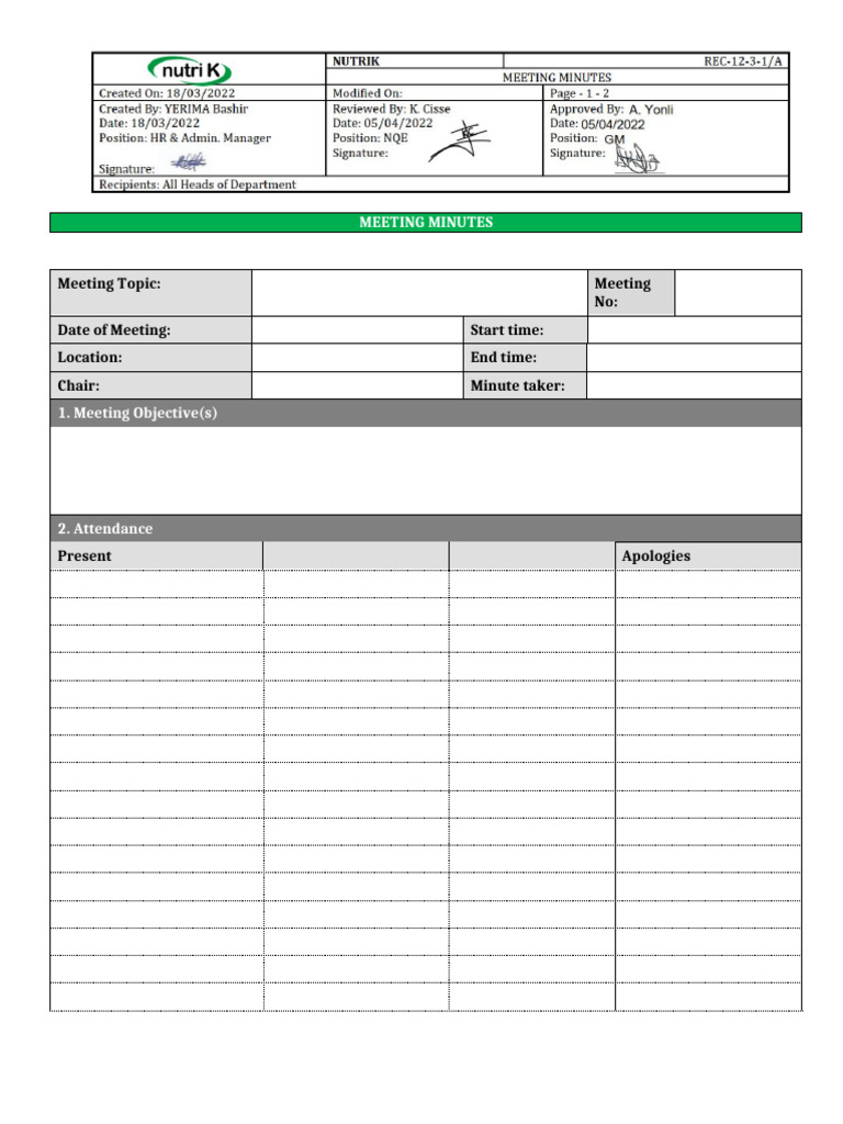 REC-12!3!1A Meeting Minutes Template - FV | PDF