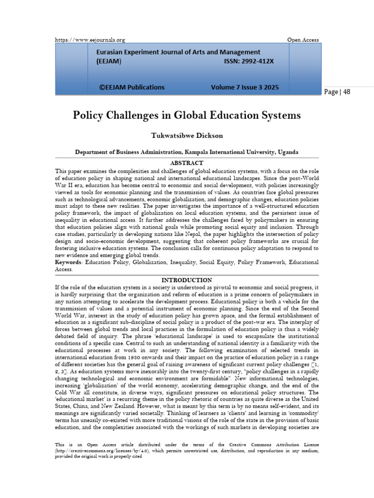Global Education Policy Challenges | PDF | Cost Of Living | Policy