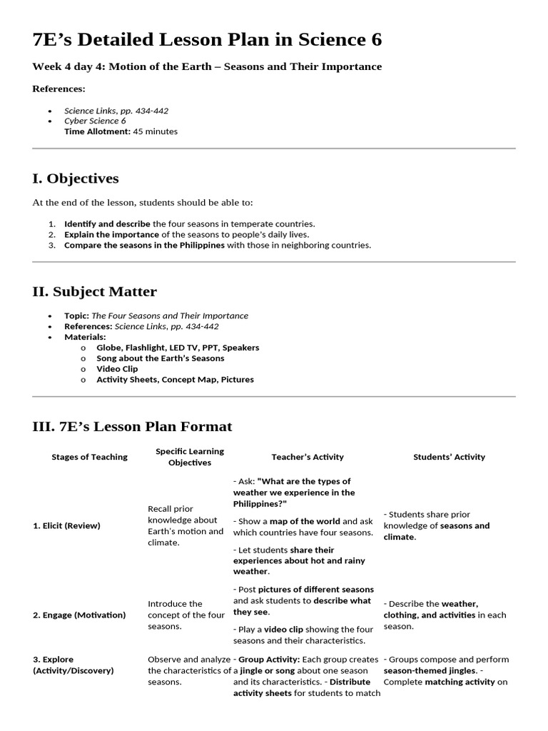7Es lesson plan1 | PDF | Lesson Plan | Science