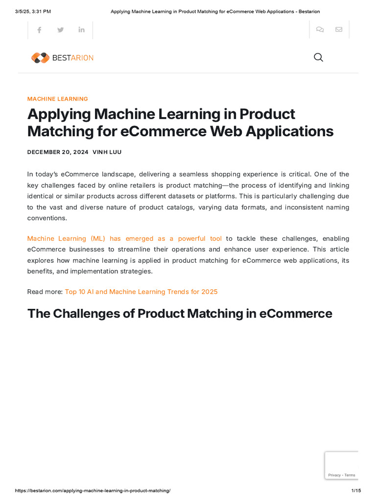 Applying Machine Learning in Product Matching for eCommerce Web Applications - Bestarion | PDF ...