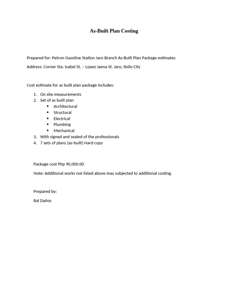 As-Built Plan Costing for Petron | PDF