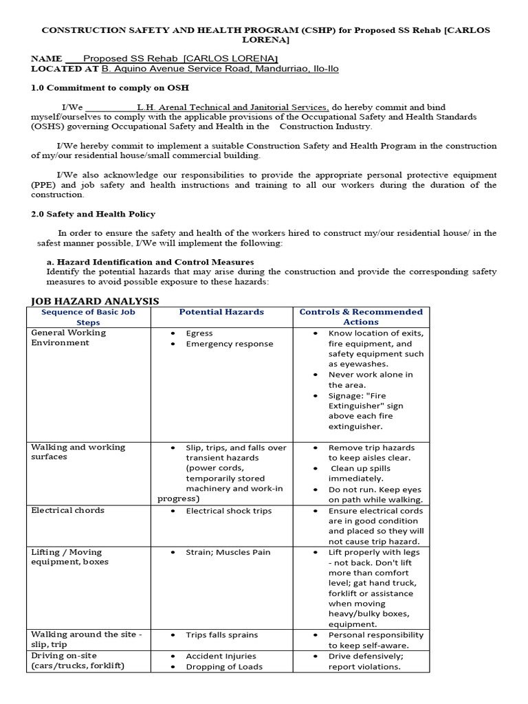 Construction Safety Program for SS Rehab | PDF | Personal Protective ...