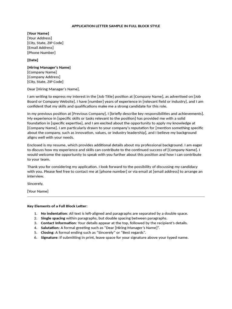 Full Block Application Letter & Resume Sample | PDF | Résumé | Paragraph