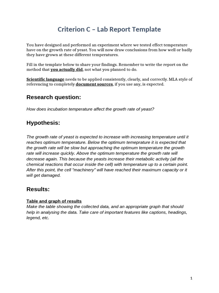 Criterion C Template 2023 1 1 | PDF | Experiment | Yeast