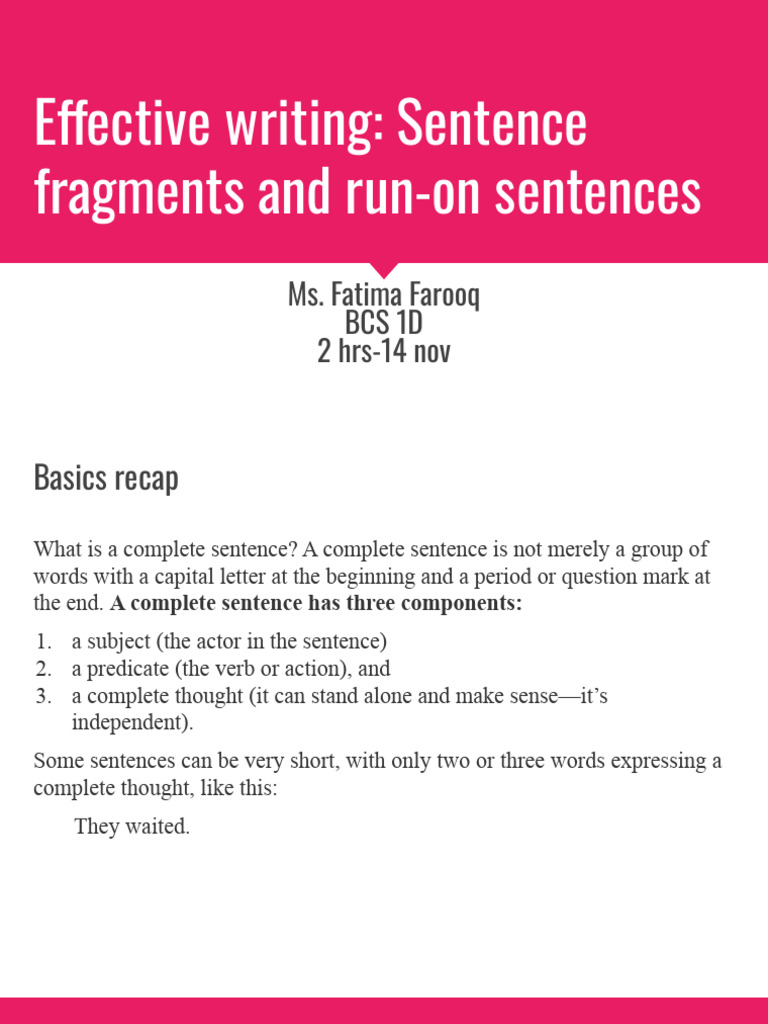 Fixing Sentence Fragments & Run-Ons | PDF | Sentence (Linguistics ...