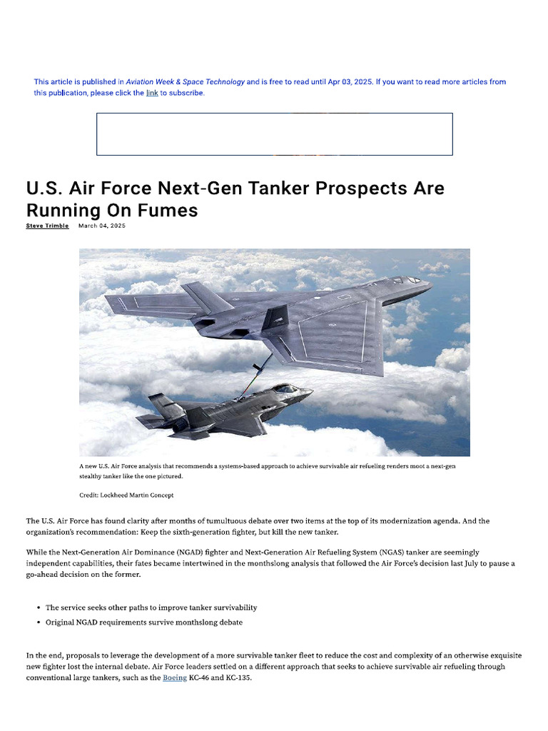 U.S. Air Force Next-Gen Tanker Prospect - 081706 | PDF