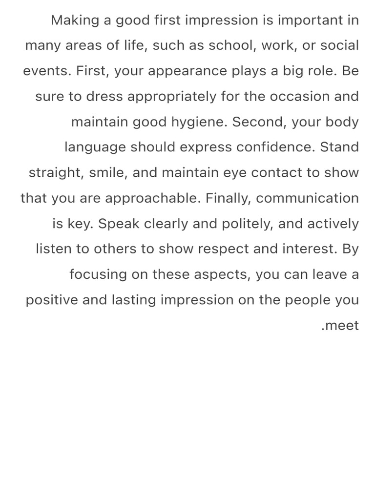 Making A Good First Impression Is Important in Many Areas of Life | PDF