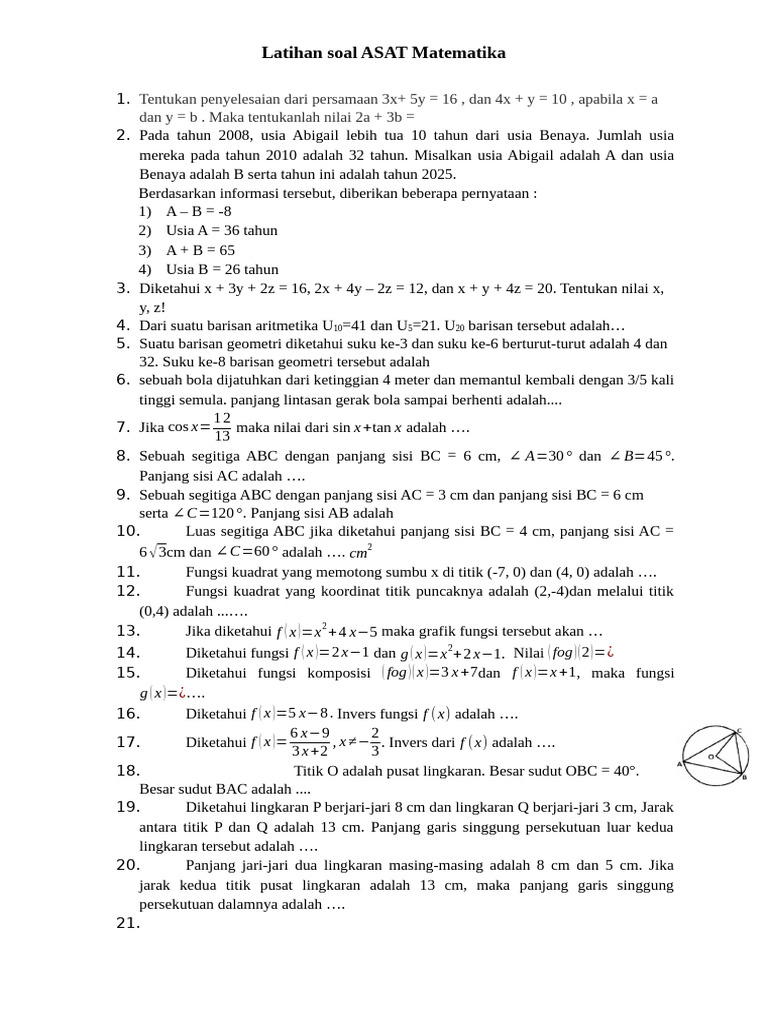 LATIHAN SOAL ASAT MATE | PDF