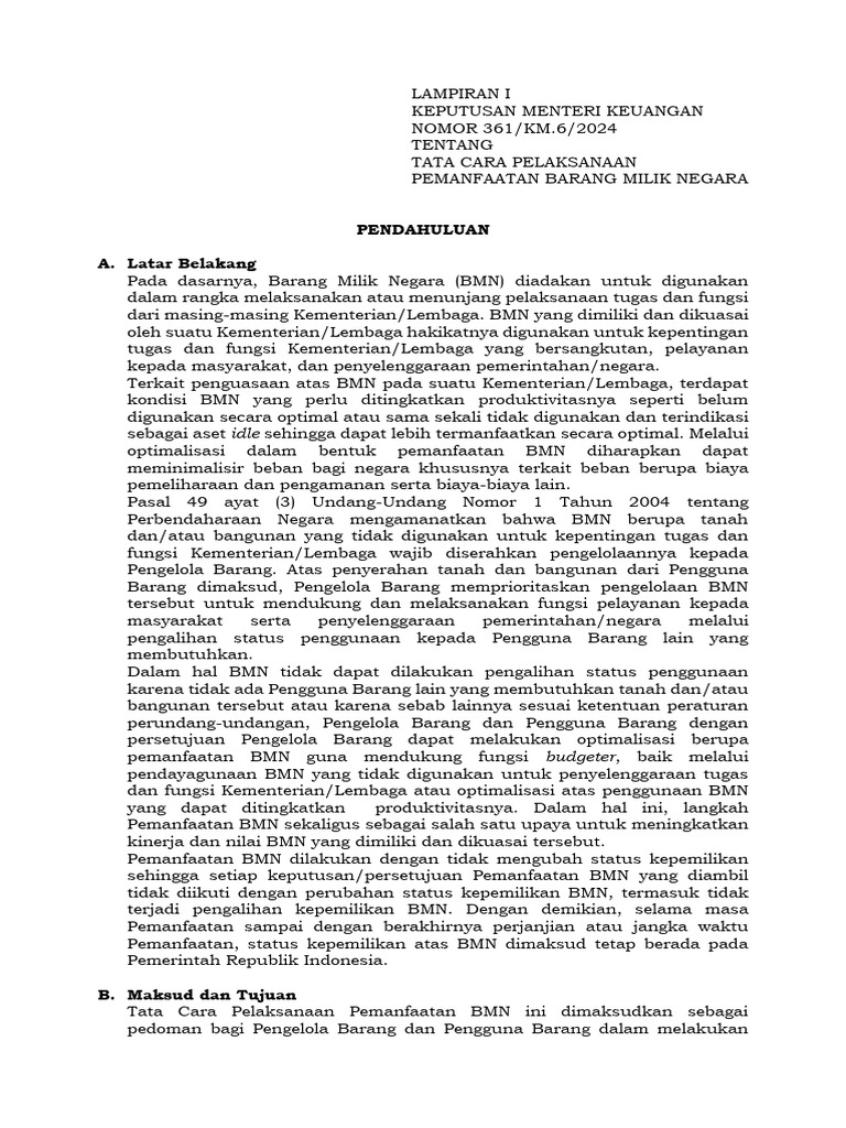MK - KEP - 2024 - 361 - Tata Cara Pemanfaatan BMN - Lampiran | PDF