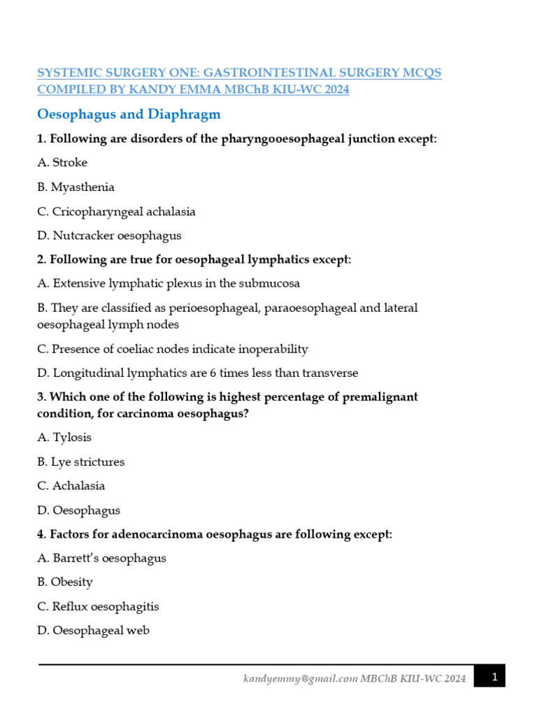 SYSTEMIC SURGERY ONE- GIT SURGERY | PDF | Pancreas | Esophagus