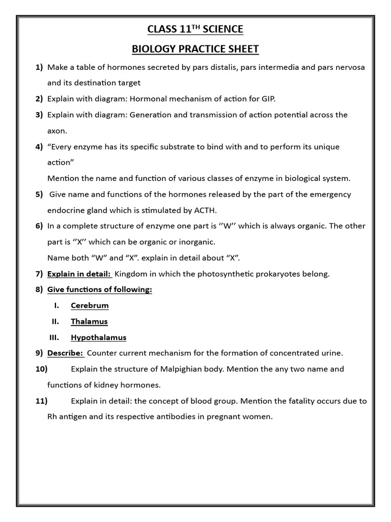 Class 11th Science Practice Sheet | PDF
