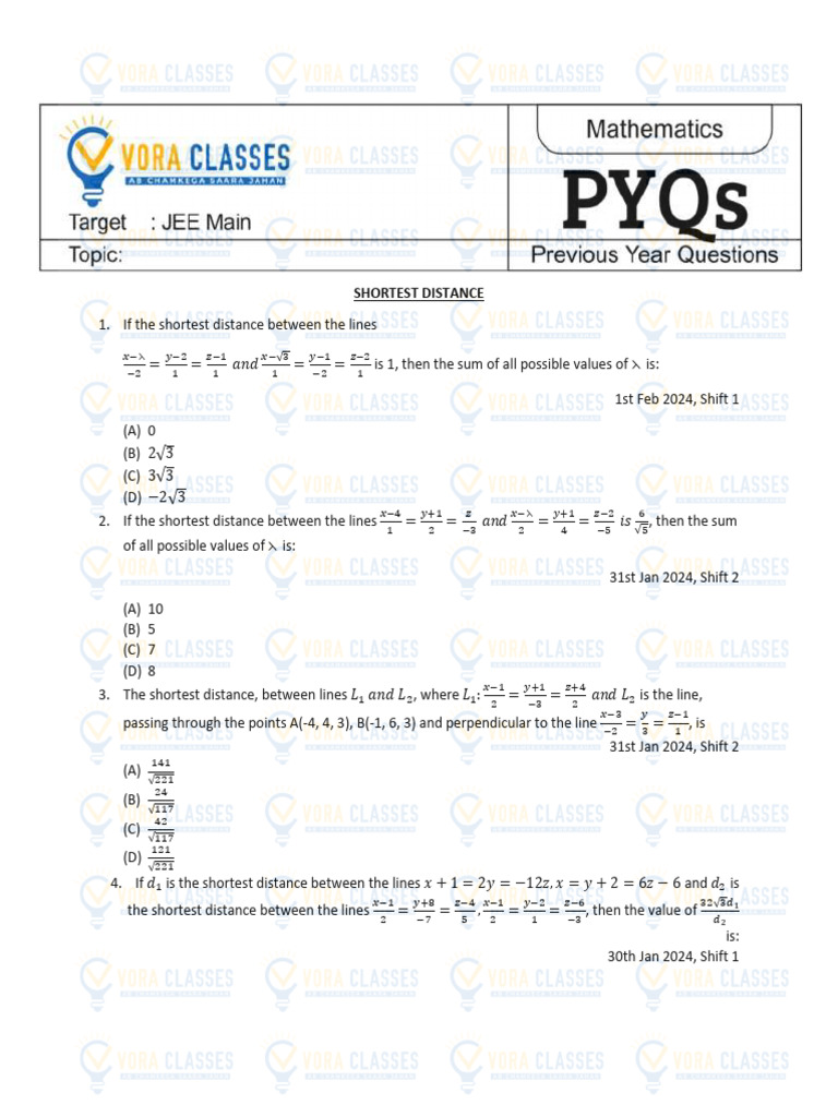 745) (Vector 3D) (Shortest Distance) PDF | PDF | Geometry