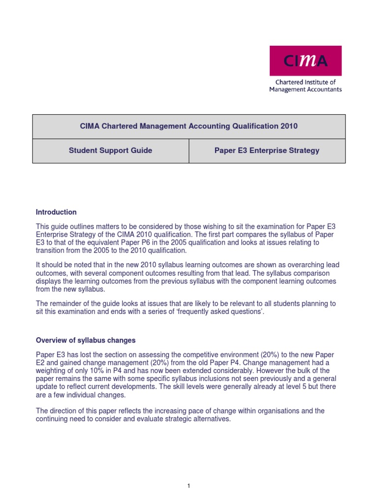 CIMA F6 (E3) Business Strategy Syllabus | PDF | Strategic Management ...