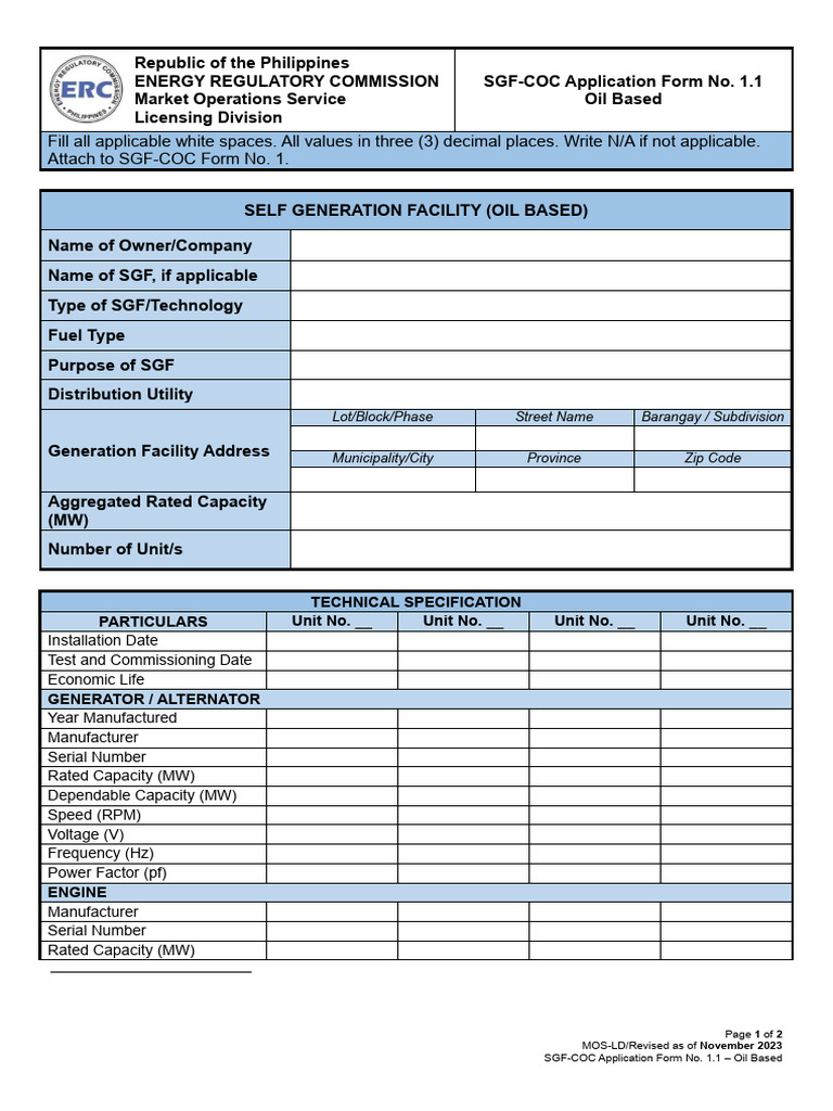 2023 ERC SGF Form 1.1 - Oil Based | PDF | Electrical Engineering | Electricity