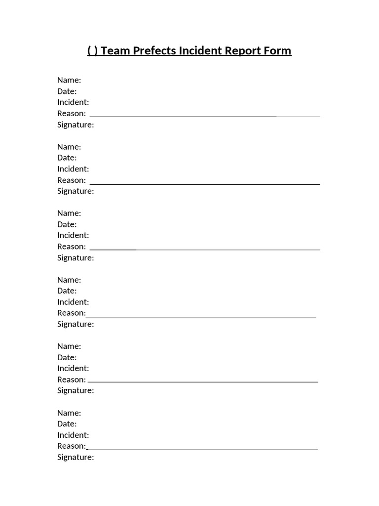 Team Prefects Incident Report Form | PDF