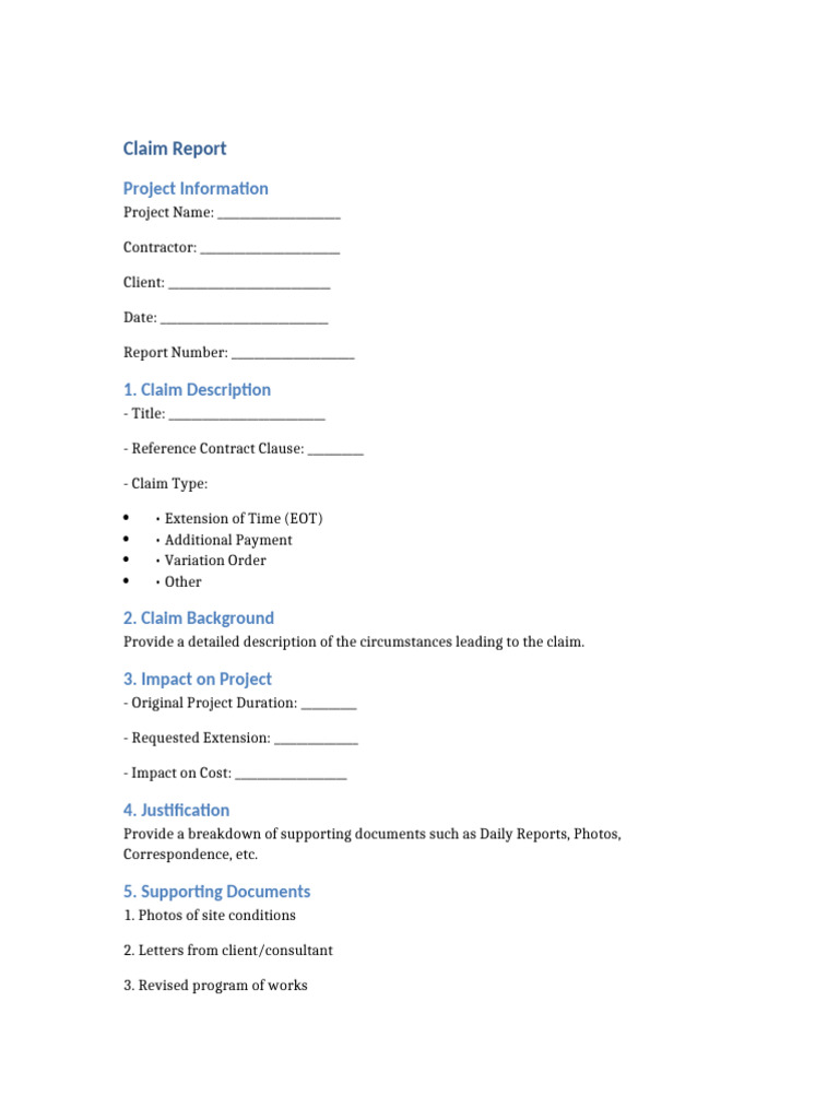 Claim Report Template | PDF