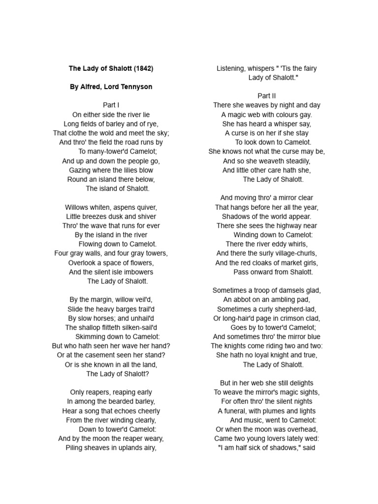 The Lady of Shalott Poem Summary | PDF