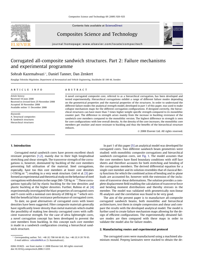 Corrugated all-composite sandwich structures. Part 2 -Failure mechanisms | PDF | Composite ...