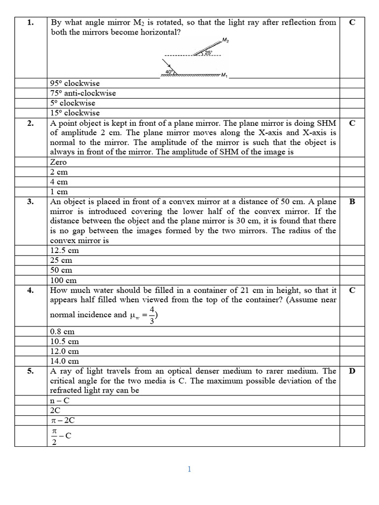 Physics & Chemistry Exam Questions | PDF | Optics | Light