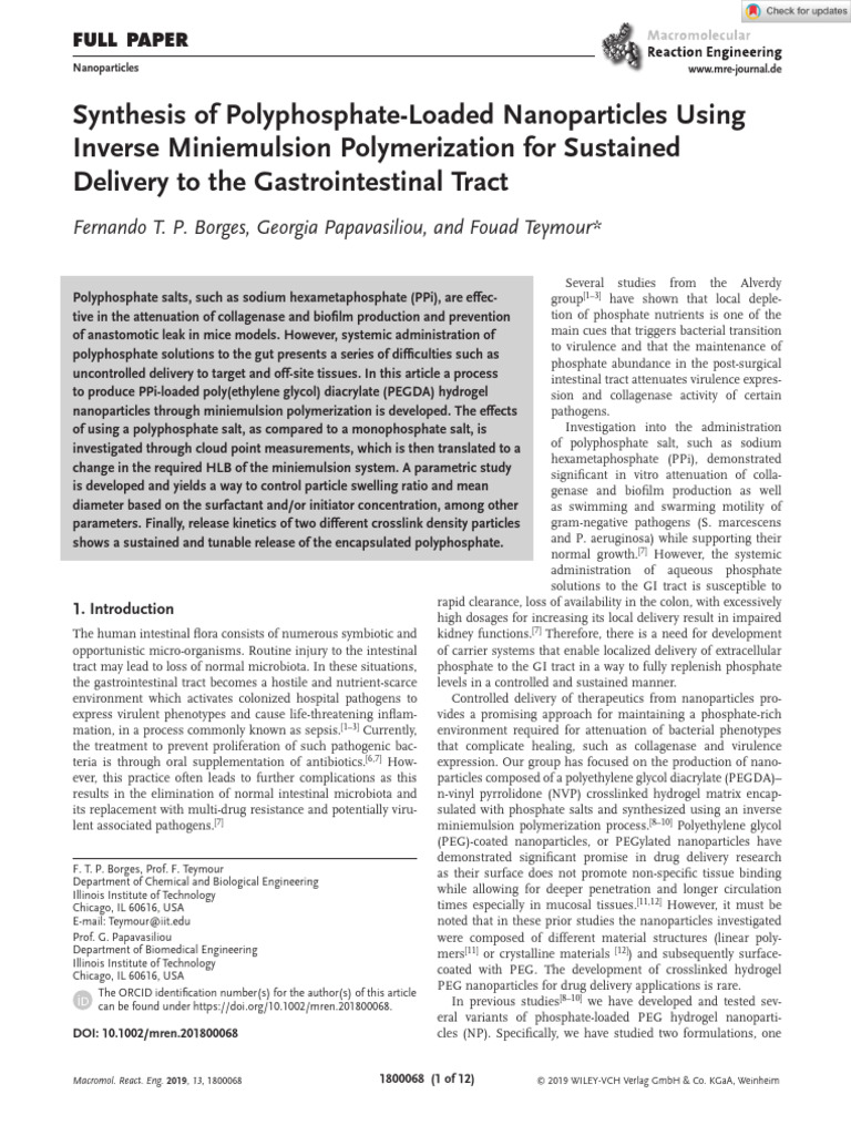 Macro Reaction Engineering - 2019 - Borges - Synthesis of Polyphosphate Loaded Nanoparticles ...