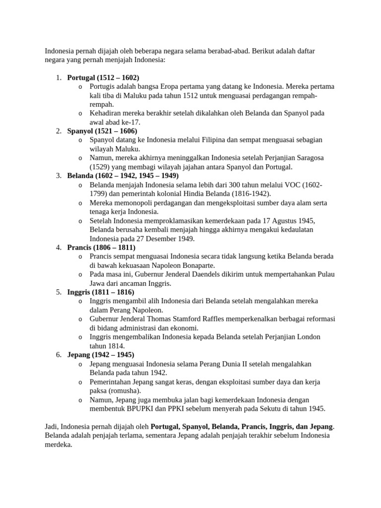 Negara Yang Pernah Menjajah Indonesia | PDF