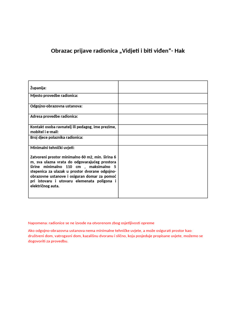 Obrazac Prijave Vidi I Klikni Hak 2024-2025 | PDF