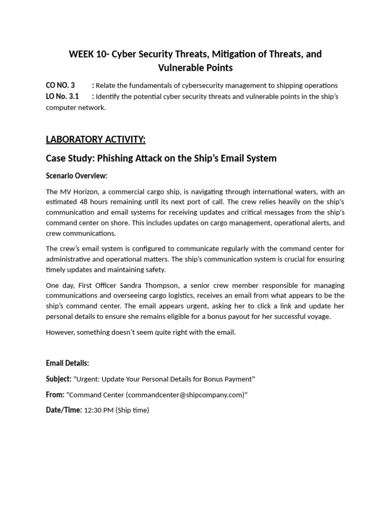 WEEK 10 - LAB ACT - Cyber Security Threats, Mitigation of Threats | PDF | Phishing | Computer ...