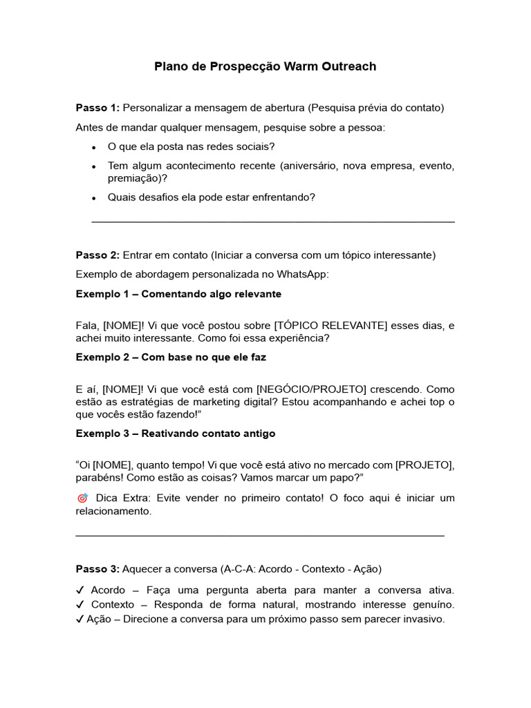 Plano de Prospecção Warm Outreach | PDF | Marketing