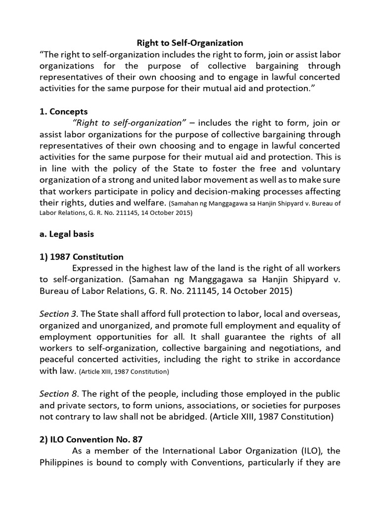 Right to Self-Organization in Labor Law | PDF | Employment | Collective ...